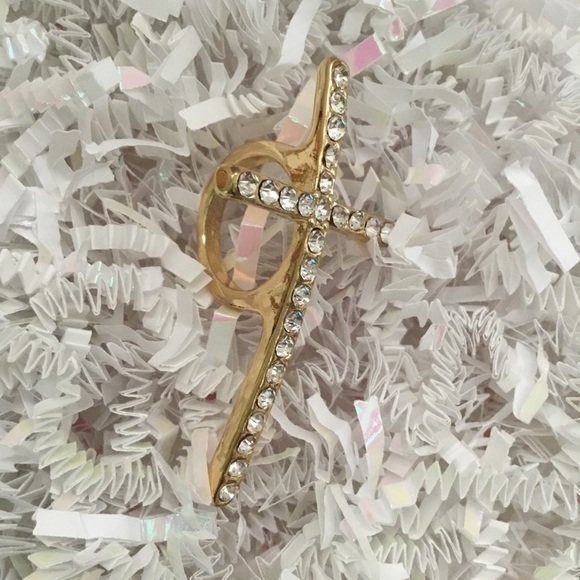 Anthropologie | Jewelry | Anthropologie Gold Crystal Cross Ring | Poshmark